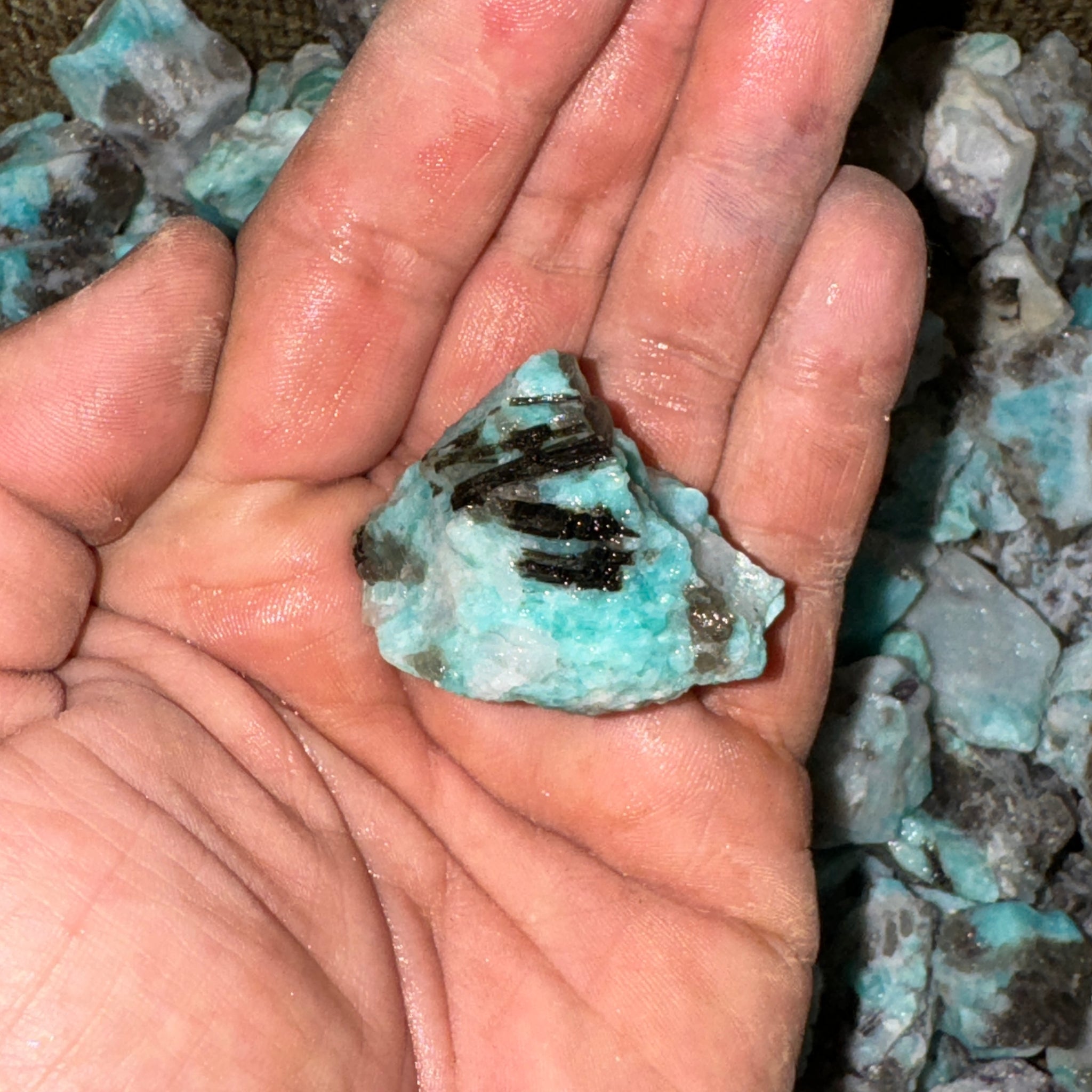 VALENTINE S DAY SALE Brazilian Amazonite with Black Tourmaline Inclu Twin Rocks and Crystals